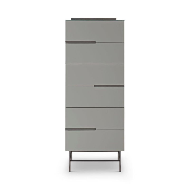 Alberto Tall Chest of Six Drawers - Grey Lacquer & Dark Chrome