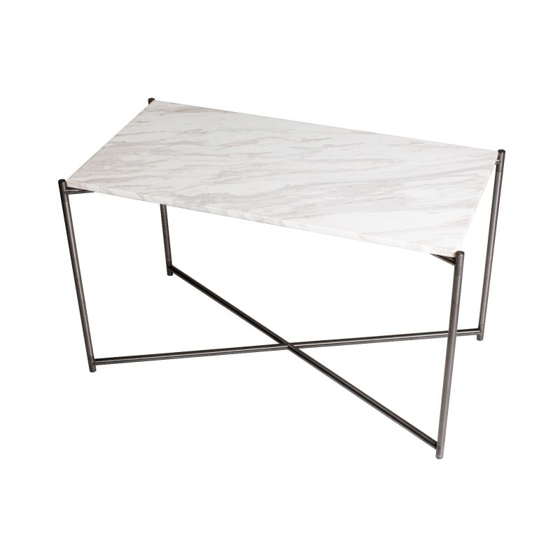 Rectangular Side Table | White Marble Top & Gun Metal Frame