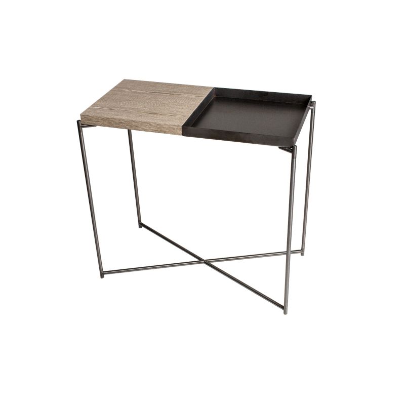 Iris Small Oak Console Table With Tray Top | Oak & Gun Metal