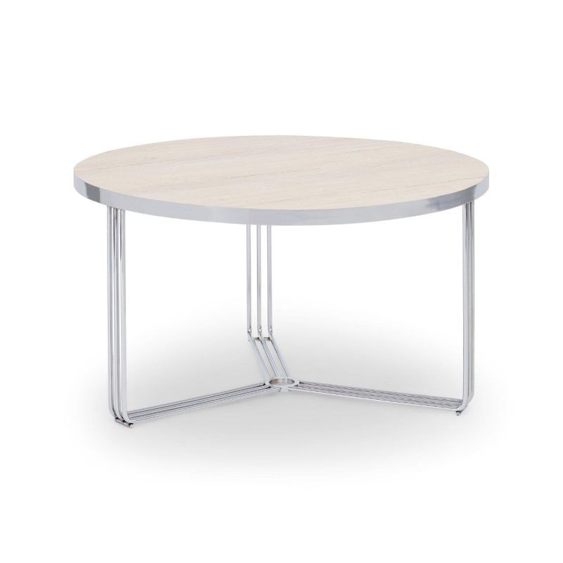Finn Small Circular Coffee Table | Pale Oak & Polished Frame