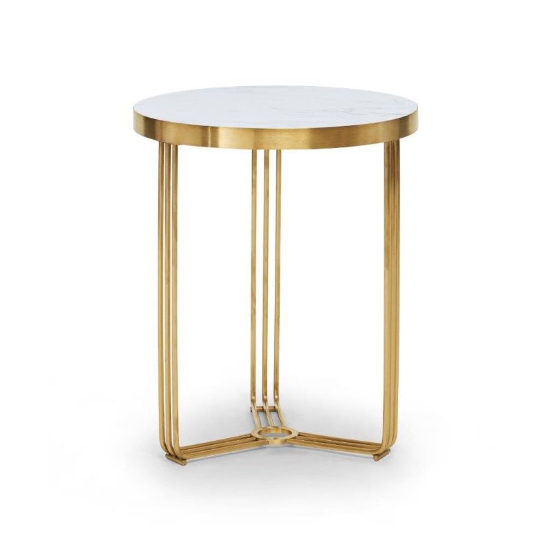 Finn Circular Side Table | White Marble & Brass Base Small Round Side Table