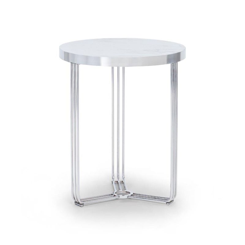 Finn White Marble Circular Side Table | White Marble Small Round Side Table