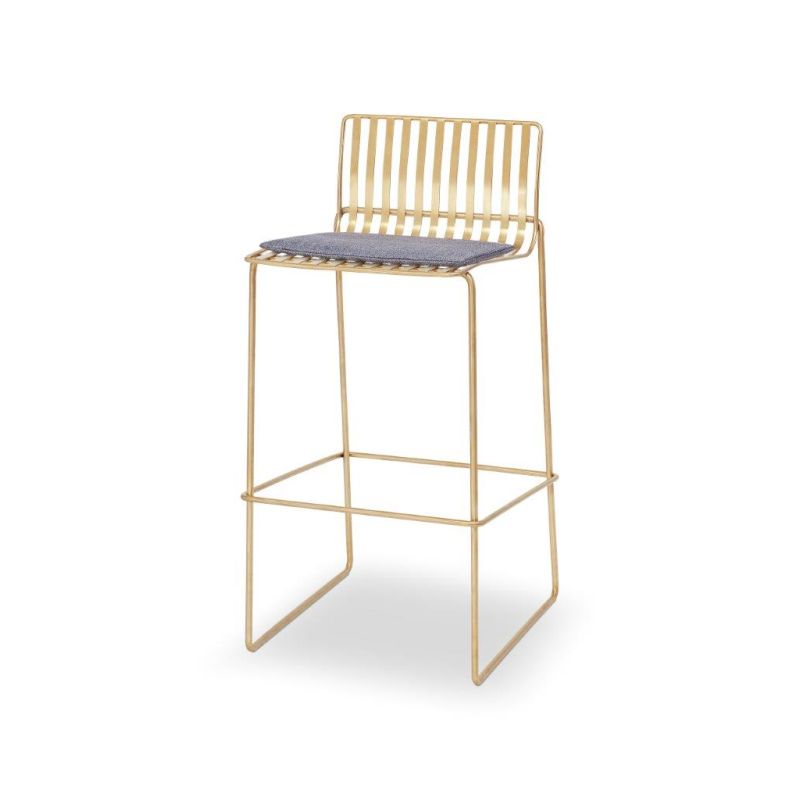 Finn Bar Stool | Pewter Grey Woven Upholstered & Brass Frame