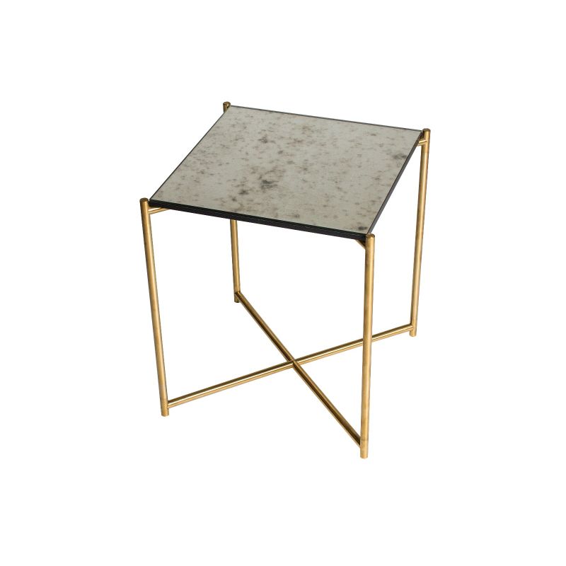 Square Side Table | Antiqued Glass & Brass Frame