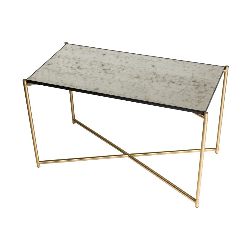 Rectangular Side Table | Antiqued Glass & Brass Frame