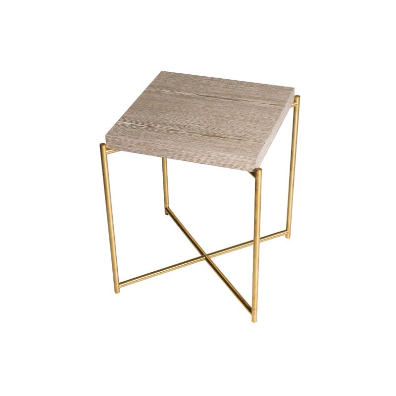 Square Side Table | Weathered Oak & Brass Frame