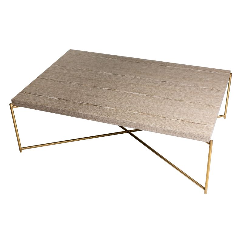 Rectangular Coffee Table | Weathered Oak & Brass Frame
