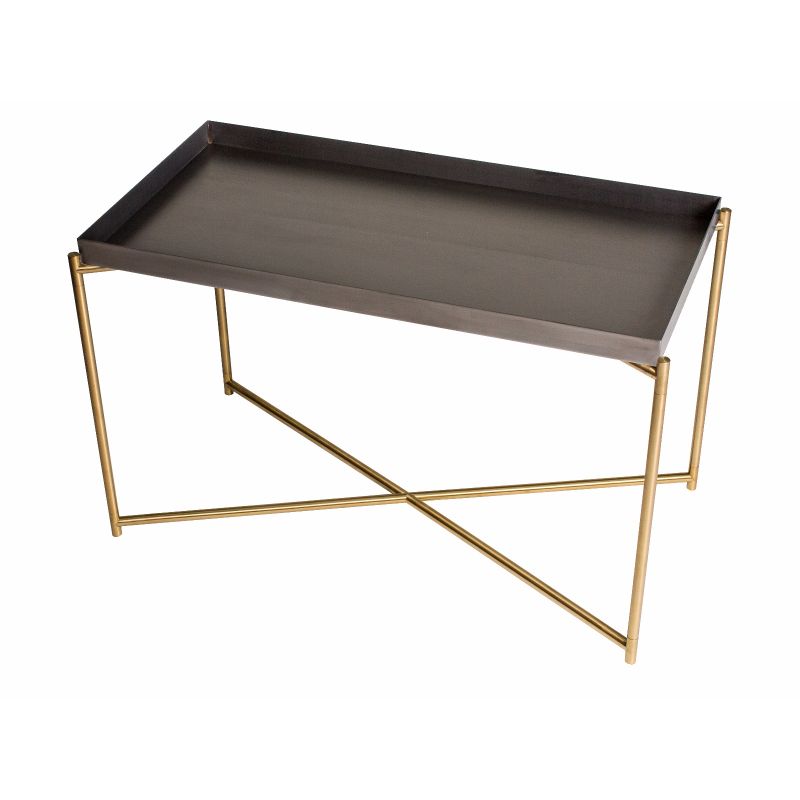 Rectangular Side Table | Gun Metal Tray Top & Brass Frame