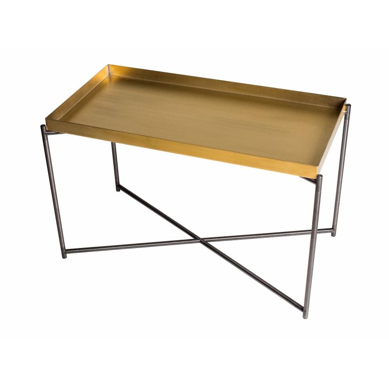 Iris Metal Tray Top Side Table | Brass Tray Top & Gun Metal Frame
