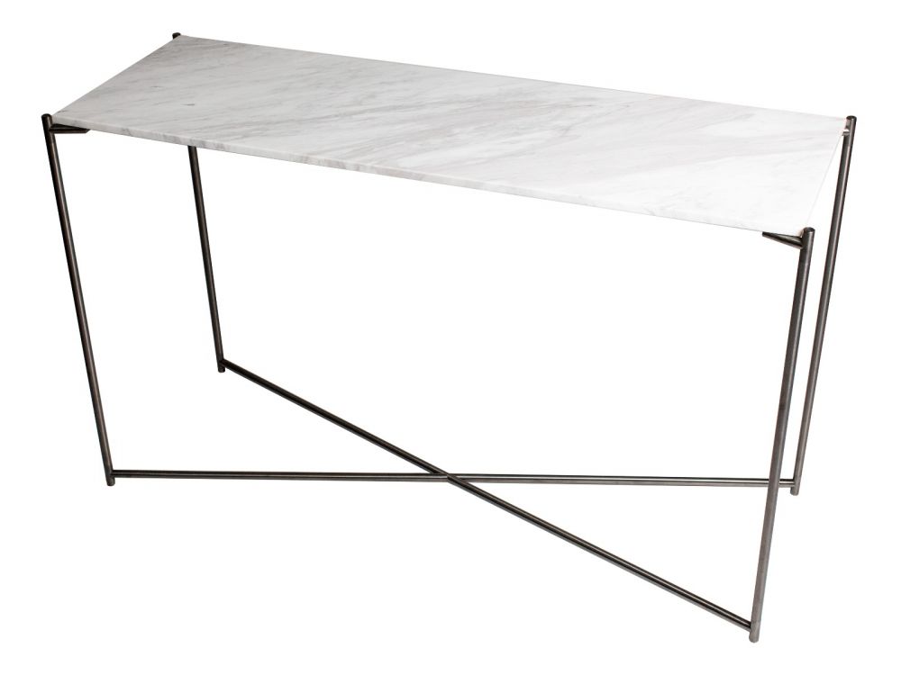 Large Console Table | White Marble Top & Gun Metal Frame