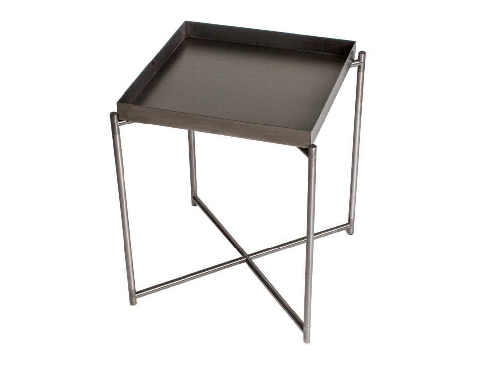 Square Metal Tray Top Side Table | Gun Metal Tray Top & Gun Metal Frame